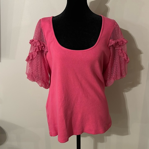 Maeve | Tops | Maeve Hot Pink Tulle Short Sleeve Top | Poshmark